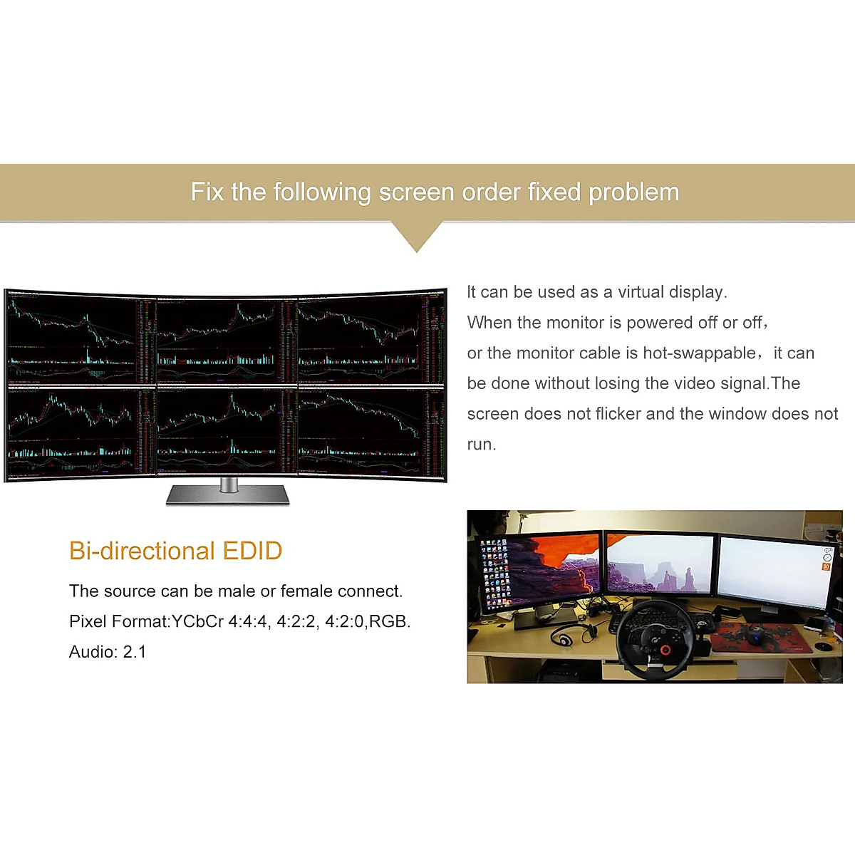 FUERAN HDMI Pass-Through EDID Emulator for use with Video splitters, Switches and Extenders (fit-Headless) 1920X1080@59hz