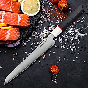 CULITECH Sujihiki Knife, 9.5 inches Sharp Stainless Double Edged Sashimi/Sushi Knife with G10 Octagonal Handle for Kitchen and Restaurant used