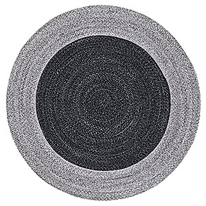 Safavieh Braided Collection Area Rug - 4' Round, Black & Dark Grey, Handmade Country Farmhouse, Ideal for High Traffic Areas in Living Room, Bedroom (BRD803Z)