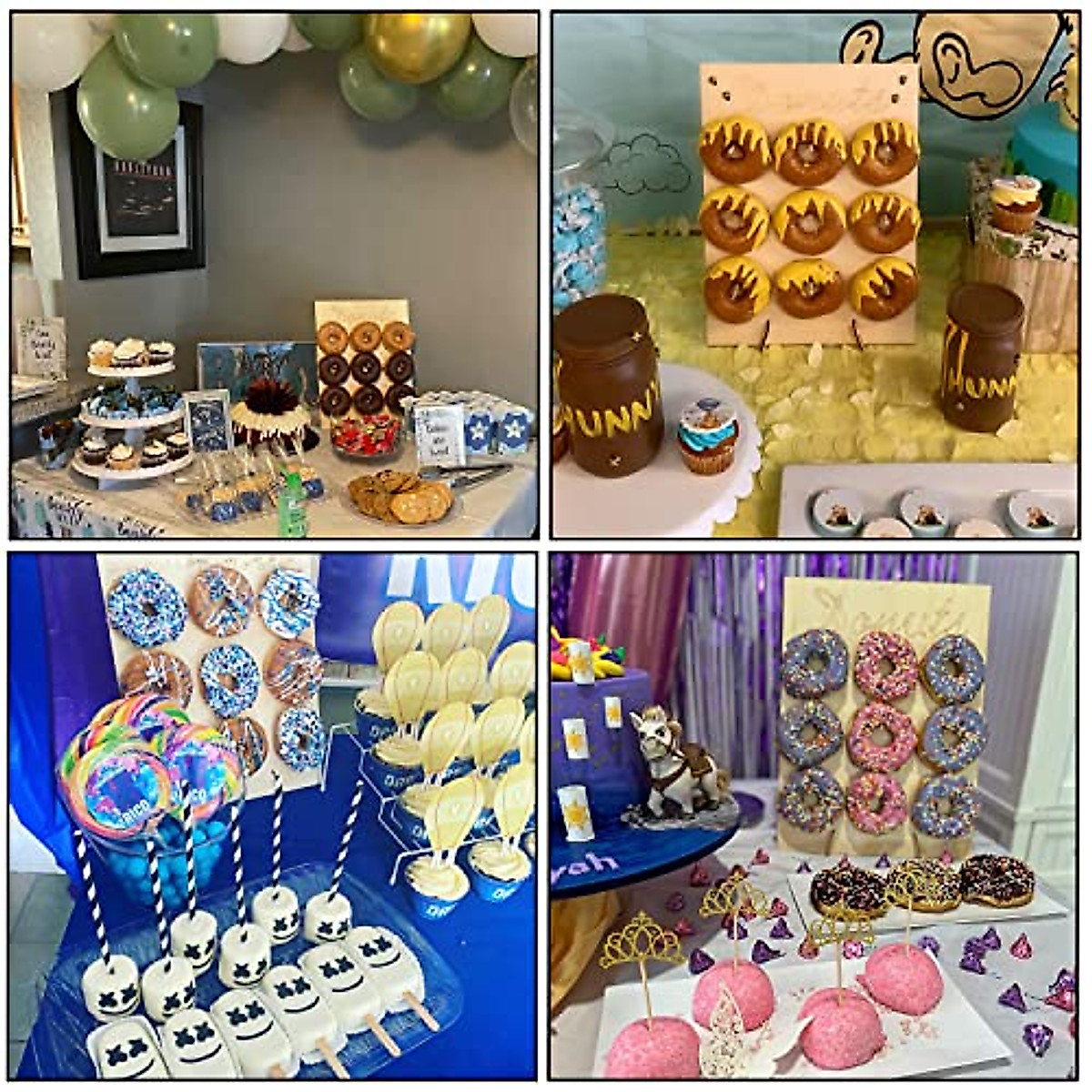 GGOUPTY Donut Wall Stand Display Kit Hold Up to 9 Donuts Wooden Donut Display Board for Party Decoration