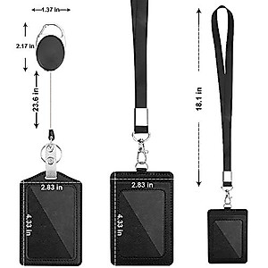 2 Pack Badge Holders, Vertical PU Leather ID Badge Card Holder with 1 Clear ID Window, with Detachable Neck Lanyard Strap and Retractable Badge Reel ID Card Holders Set