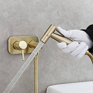 Handheld Bidet Toilet Sprayer,Brushed Gold Bidet Sprayer for Toilet Hot And Cold Water,304 Stainless Steel Baby Cloth Diaper Sprayer Kit for Cleaning