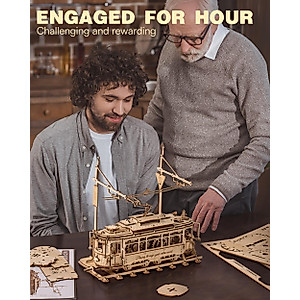 RoWood 3D Puzzles for Adults,Car Model Kit, 3D Wooden Puzzle Mechanical Tram Model,Wood Building Kit, Assembly Time 5H,Unique Gifts for Teens&Adults