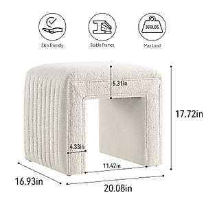 Get Set Style Vanity Stool Chair,Modern Boucle Ottoman Foot Stool with Wooden Legs Sofa Bench Footstool Extra Seat for Vanity,Makeup Room,Living Room,Entryway,Office (Fully Assembled)