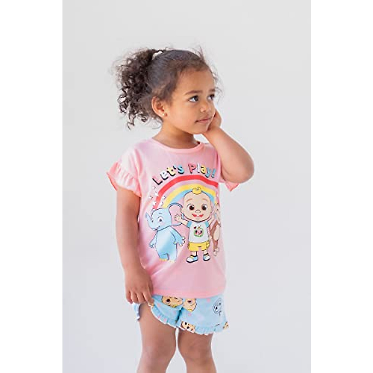 CoComelon JJ Infant Baby Girls Graphic T-Shirt French Terry Shorts Outfit Set Pink/Blue 18 Months