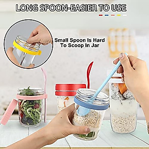KITANIS Mason Jar Lids Wide Mouth,5 Pack Plastic Overnight Oats Jar Lids with Spoon and Holder, 3.4 inch Drinking Lids for Milk,Cereal,Fruit(Jars not Included)