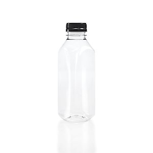 (8) 16 oz. Clear Food Grade Plastic Juice Bottles with Tamper Evident Caps 8/pack (Black Lids)