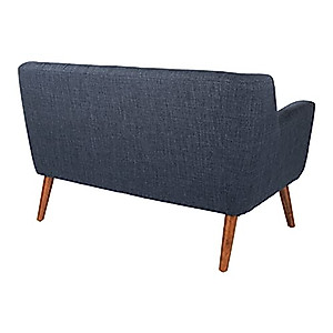 AVENUE•SIX OSP Home Furnishings Mill Lane Mid-Century Modern Loveseat with Button Tufted Design and Spring Cushion Support, Navy Blue Fabric