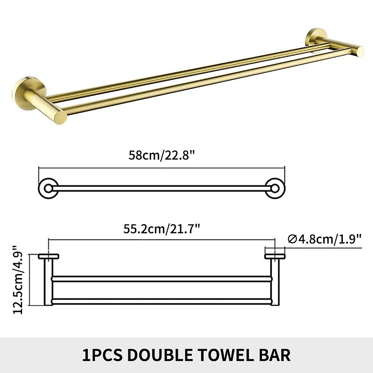 FCMLD Brushed Towel Racks Double Bar Stainless Steel Bathroom Accessories Wall Mounted