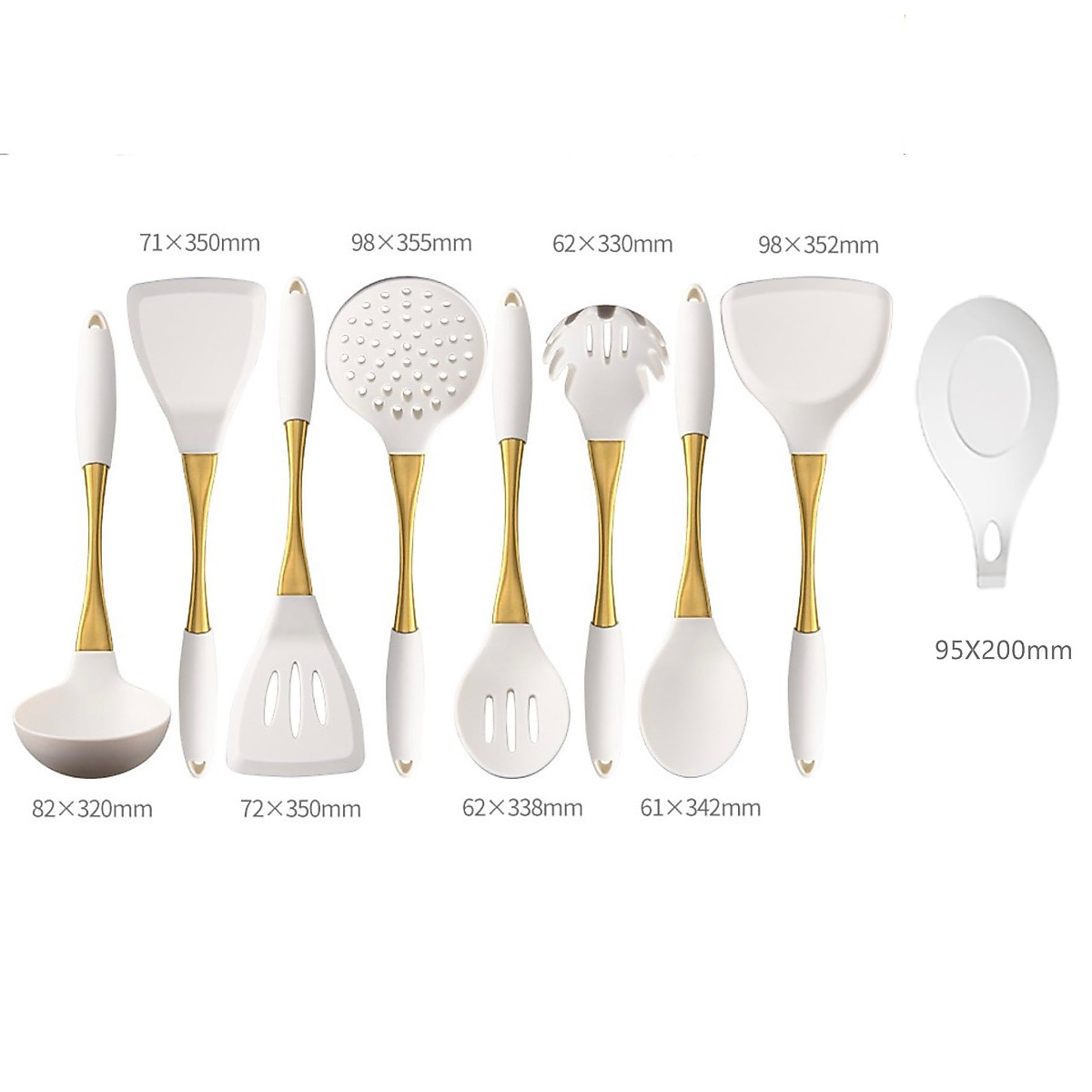 UMEONEVE White And Gold Silicone Cookware Set, 9-Piece, Universal Kitchen Utensils,gold with white kitchen utensils，Silicone Spatula Cooking Spoons for Nonstick Cookware Golden Stainless steel Handle