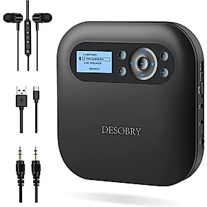 CD Player Portable, DESOBRY Bluetooth CD Player with Speakers, Portable CD Player for Car and Home, 2000mAh Rechargeable CD Player with LCD Screen Bluetooth Visibility and Headphone