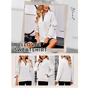 BLENCOT Women Half Zip Oversized Sweatshirts Long Sleeve Solid Color Drop Shoulder Fleece Workout Pullover Gray L