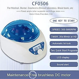 CF0506 Huwazine Low Speed centrifuge for PRP PRF, benchtop centrifuge 5000rpm, Angle Rotor 6x15mL,10mL,7mL,1.5-5mL (Green)