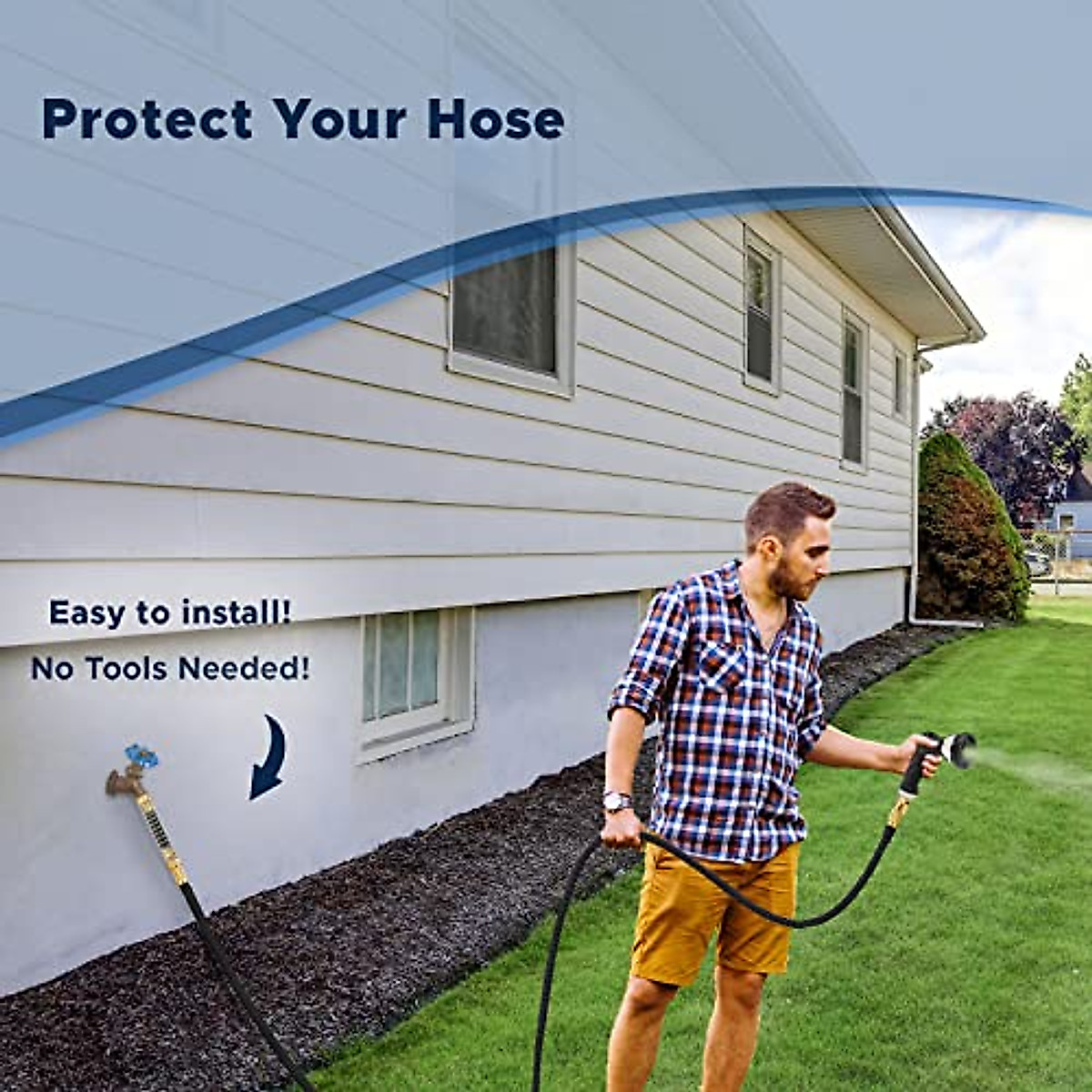 Morvat Brass Garden Hose Kink Protector, Hose Extension, Water Hose Adapter, Outdoor Faucet Extender, Standard 3/4'' Threading, 2 Pack, Includes 4 Rubber Washers and Tape