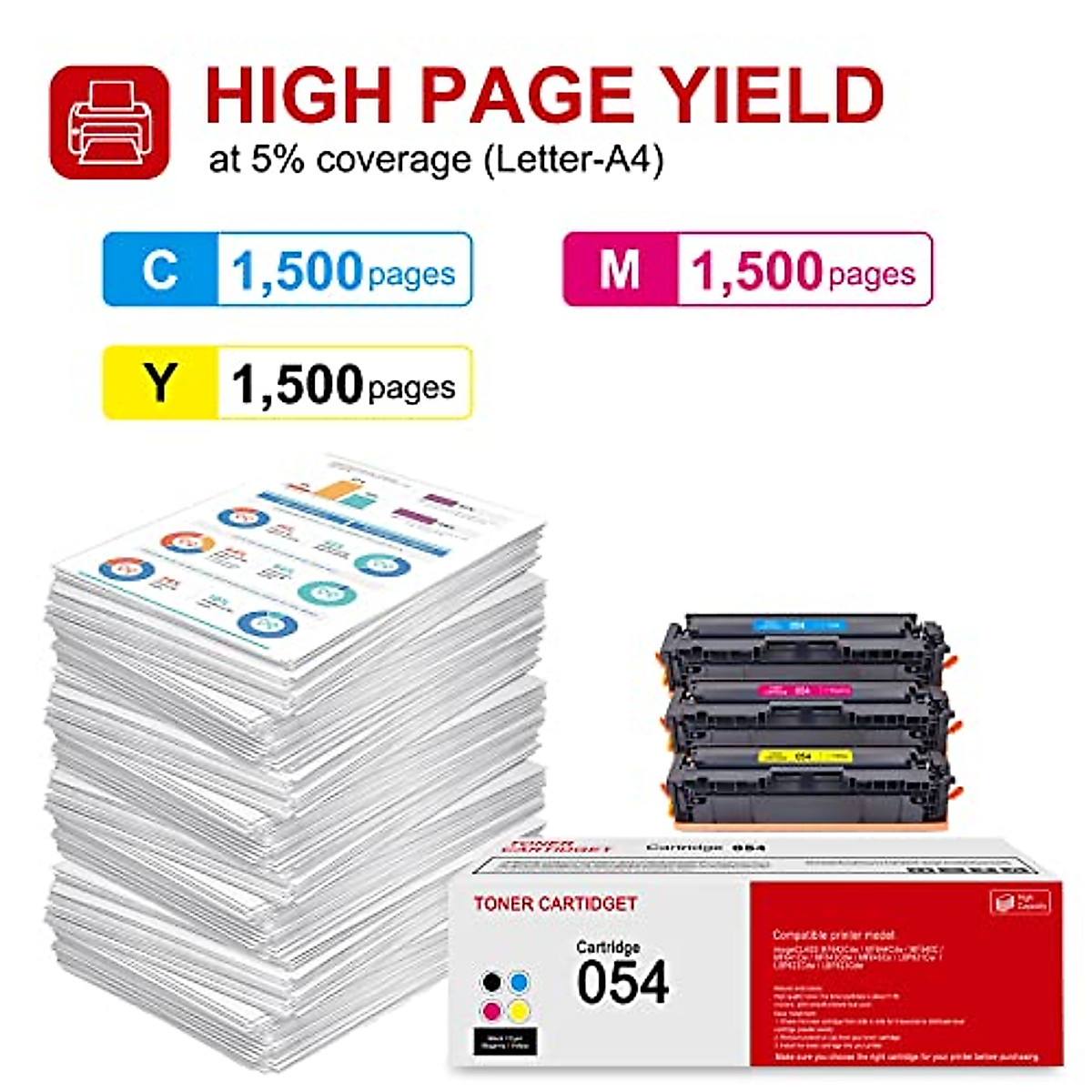 3 Pack 054 C/M/Y Toner Cartridge: Compatible CRG054 Replacement for Canon 054 CRG-054 for Canon imageCLASS MF642Cdw MF640C MF643Cdw MF644Cdw MF641Cw LBP623Cdw MF645Cx LBP622Cdw LBP621Cw Printer