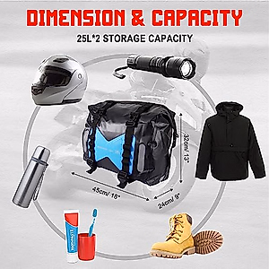 INNOGLOW Motorcycle Saddlebags Waterproof Motorcycle Saddle Bags 500D PVC Motorcycle Dry Bag Zipper Closure Side Bags Luggage Bags Universal for Motorcycle Motorbike Bicycle, 50L Blue