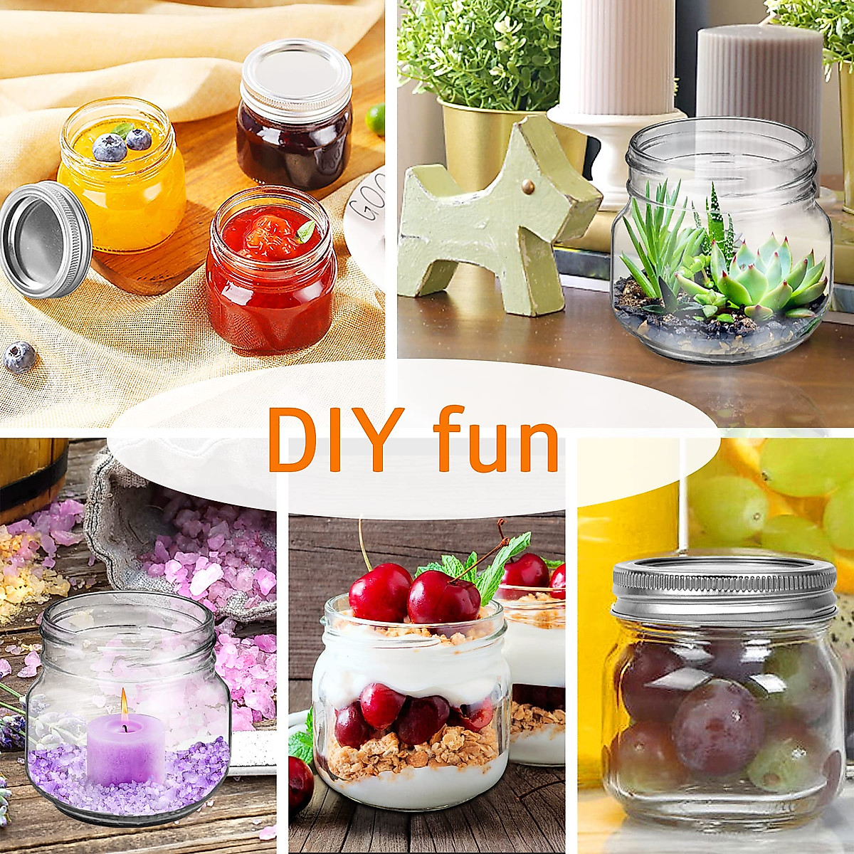 Aliggbent Mason Jars 8 oz, 30pcs Reusable Mason Jars with Regular Airtight Lids and Bands, Clear Small Mason Jars, 1/2 Pint Glass Canning Jars for Jelly, Overnight Oats, Jam, Fruit, Yogurt, Crafts