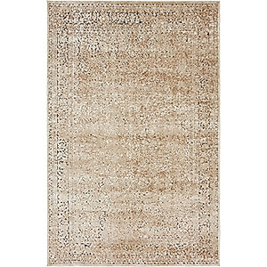 Unique Loom Chateau Collection Distressed, Textured, Vintage, Border, Rustic, Traditional Area Rug, 4 ft x 6 ft, Beige/Light Brown