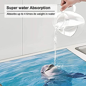 Happy Dolphin Printed Drying Mat For Kitchen Ultra Absorbent Microfiber Dishes Drainer Mats Non-Slip Silicone Quick Dry Pad - 18 X 16inch