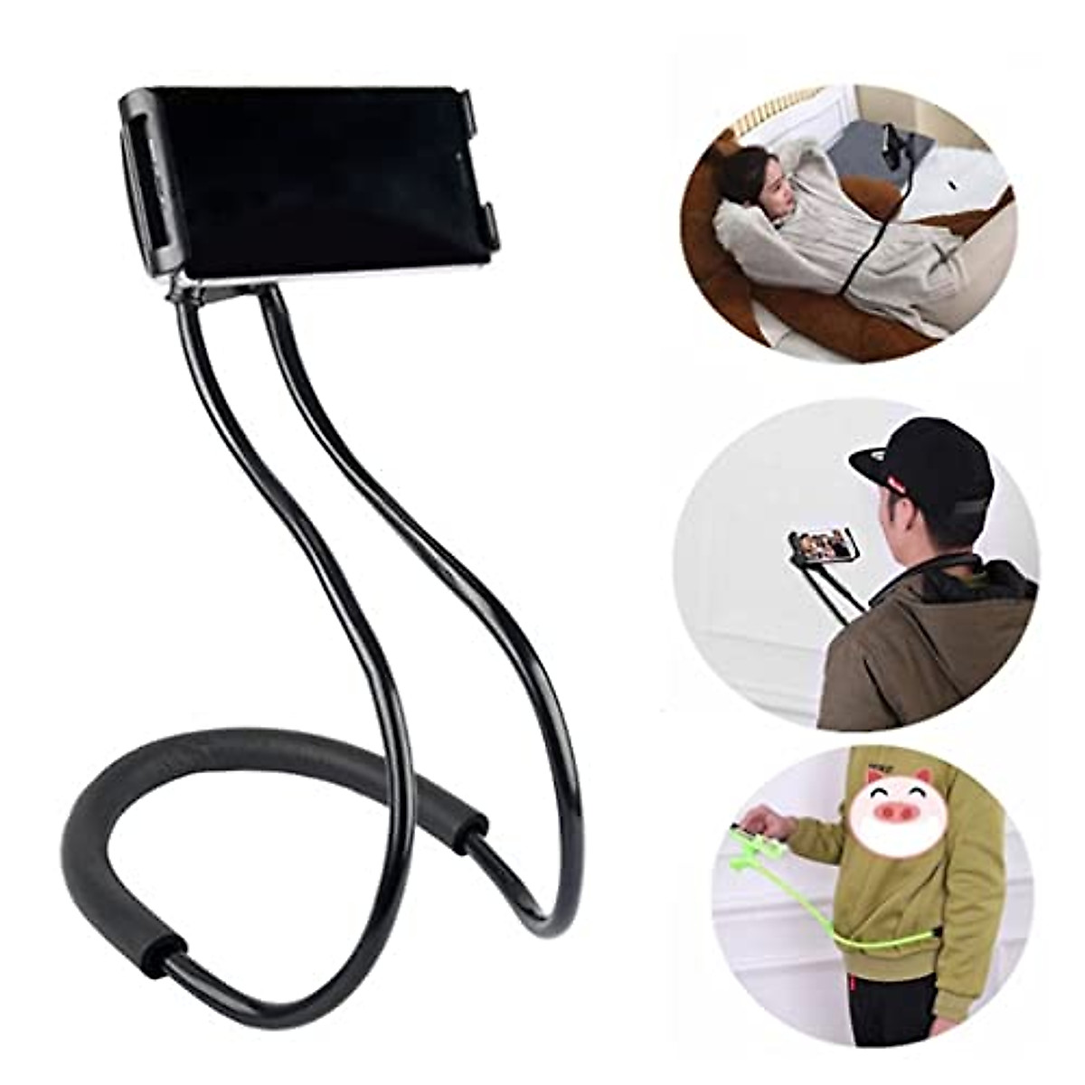 WenffbBou Flexible Universal Mobile Phone Stand, Long Arms Lazy Bracket, Hanging on Neck Universal Mobile Phone Stand for Mobile Phone iPad PC Desktop (Black)