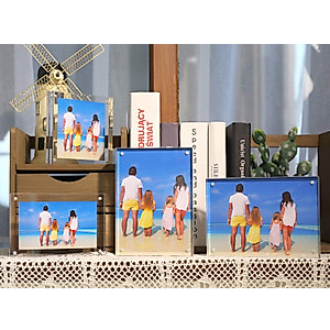 Meetu 5 Pack Acrylic Picture Frame 6x8,Clear Freestanding Double Sided 20mm Thickness Frameless Magnetic Photo Frames Desktop Display with Gift Box Package
