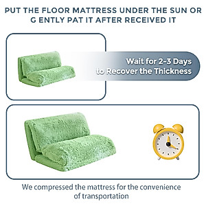 MAXYOYO Bean Bag Bed Floor Bed, Faux Fur Floor Sofa Floor Chairs for Adults, Folding Sofa Bed Foam Filling Wall Couch Sleeper Chairs Single Size Floor Mattress, Green, 30x95 Inch