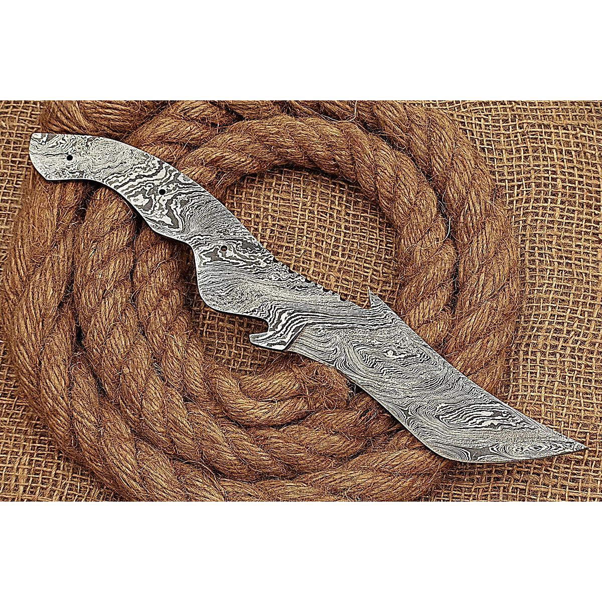 HUNTEX Custom Handmade Hand-Forged Twist Pattern Damascus Steel 10.5 Inch Long Full Tang Razor Sharp Camping Hunting DIY Blank Blade Gut Hook Knife for Knife Making
