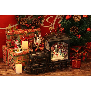 GenSwin Lighted Christmas Snow Globe Lantern, Battery Operated Snowman Musical Train LED Water Glittering with 6H Timer, Christmas Home Decoration Gift(Copper)