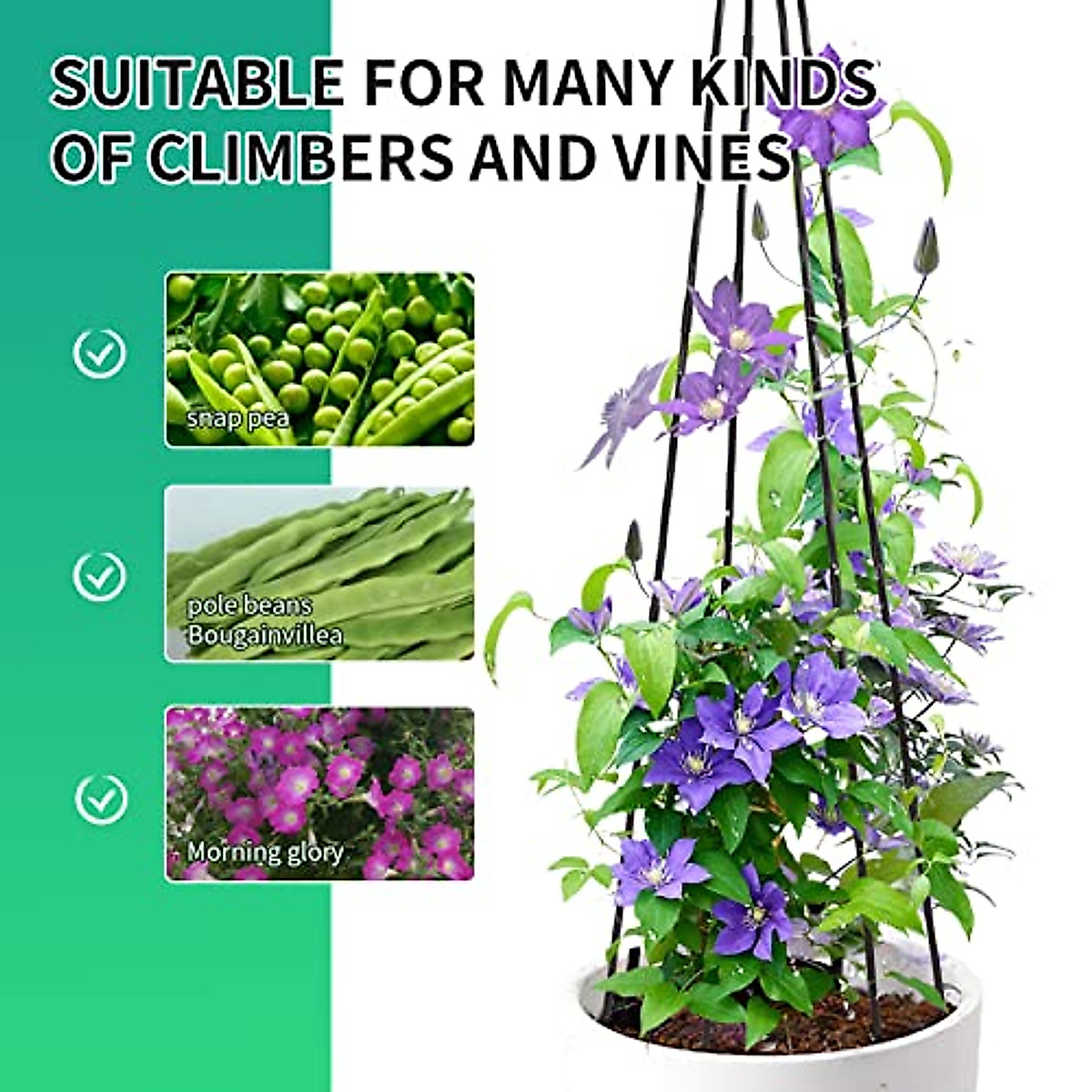 Lalahoni 2 Pack Garden Trellis for Climbing Plants Outdoor Indoor Pot | 67inch Tall Plants Trellis Support for Climbing Vines Vegetables Plants | Garden Obelisk Trellis, Lightweight, Black