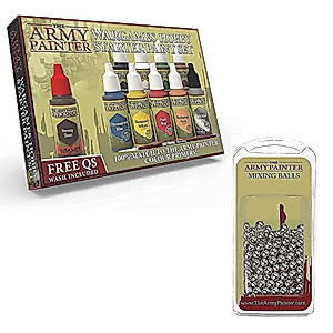 The Army Painter Hobby Starter Miniatures Paint Set, 10 Model Paints with Highlighting Brush Bundle with 100 Stainless Steel Mixing Balls for Model Paints for Plastic Models- Miniature Painting Kit