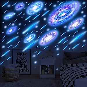 Spakon Glow in The Dark Stars for Ceiling Stickers Galaxy Wall Decals 289 Pcs Ceiling Stars Glow in The Dark Glowing Stars and Planets Wall Stickers for Bedroom Birthday Party Favors