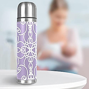 Stainless Steel Leather Vacuum Insulated Mug Vintage Flower Texture Thermos Water Bottle for Hot and Cold Drinks Kids Adults 16 Oz