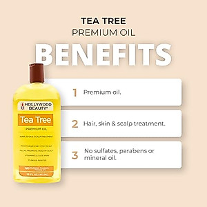 Hollywood Beauty Tea Tree Oil for Hair, Scalp, and Skin, 16 fl oz - Moisturizes Dry, Itchy Scalp, Blended with Vitamin E & Aloe