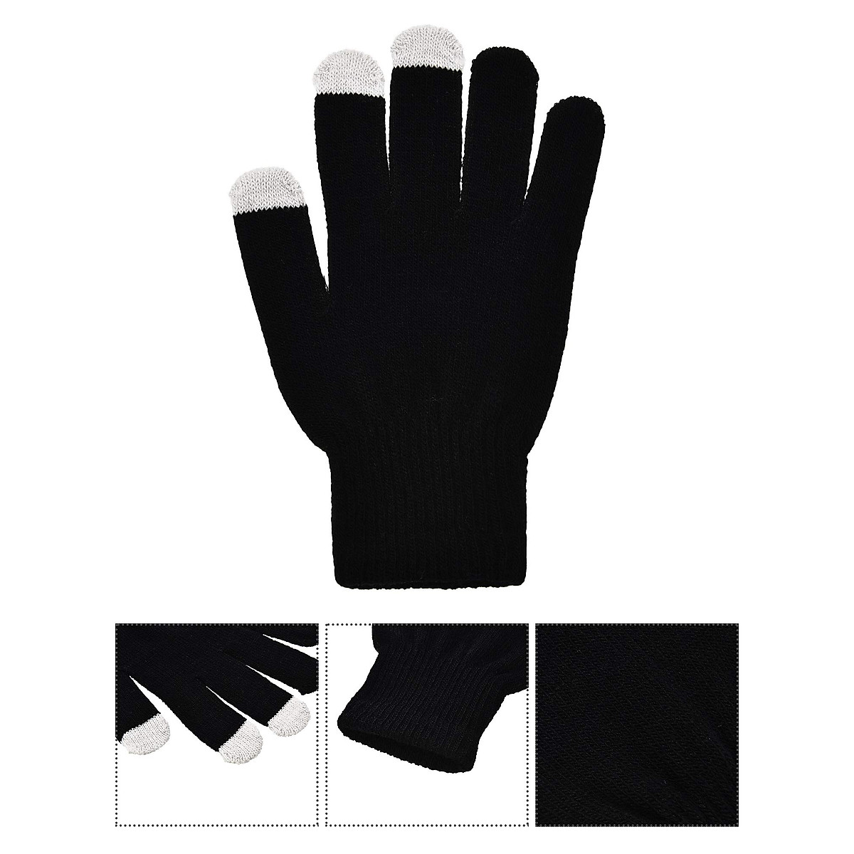 Pangda 12 Pairs Touchscreen Gloves Stretch Knitted Texting Gloves Warm Windproof Solid Color Mittens For men and Women (Black)