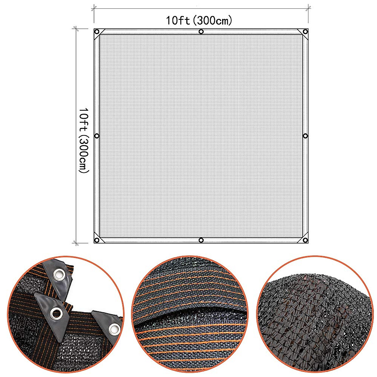 Joepen 70% Black Shade Cloth with Grommets, Greenhouse Garden Shade Cover Plant Shades from Sun, 10ftx10ft