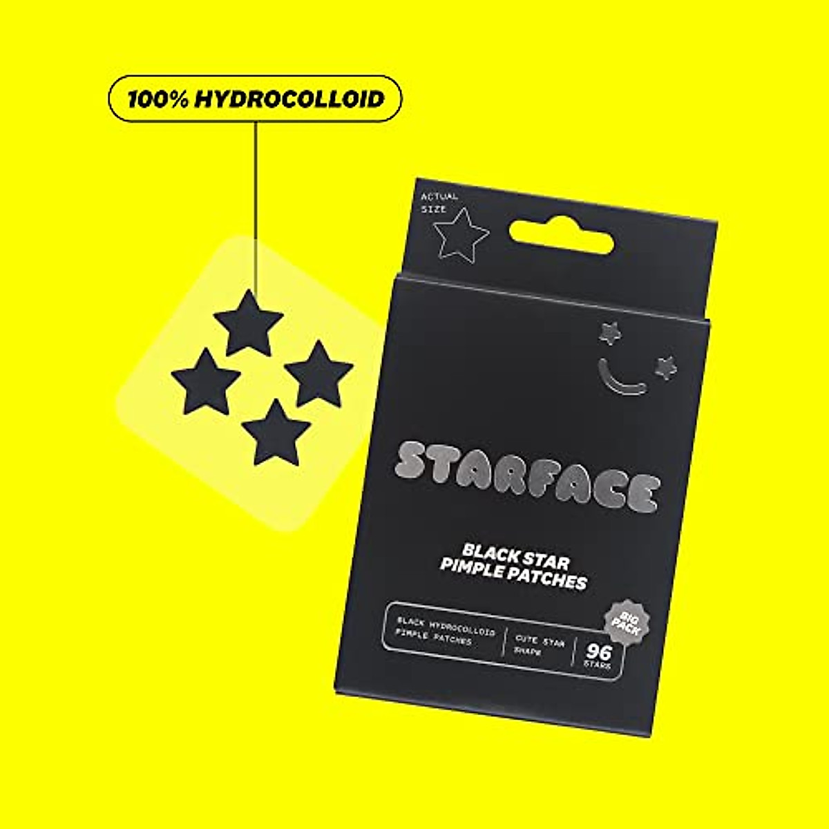 Starface Black Star BIG PACK, Hydrocolloid Pimple Patches, Absorb Fluid and Reduce Inflammation, Cute Star Shape, Cruelty-Free Skincare (96 Count)
