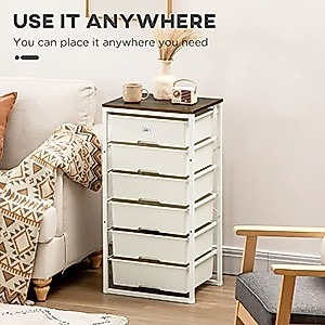 HOMCOM Dresser Storage Drawers with 6 Plastic Bins and Steel Frame, Crafting Bins for Living Room, Bedroom, White