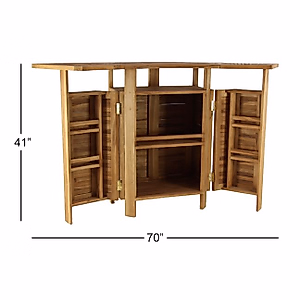 Deco 79 Teak Wood Indoor Outdoor Folding Bar with Expandable Sides, 70" x 24" x 41", Brown
