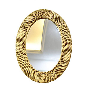 Kingjinglo Rattan Hanging Wall Mirror Innovative Art Decor Oval Dressing Makeup Mirrors