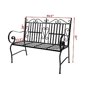 VINGLI Patio Steel Garden Bench with Black Finish, Weather Resistant Patio Metal Bench for Courtyards, Lawns, Balconies, Pools and Beaches