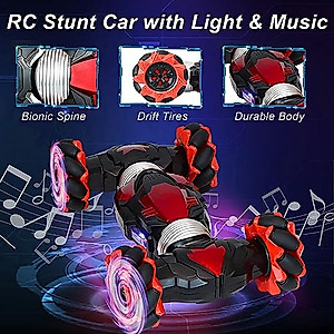 kisportee Gesture Sensing RC Stunt Car with Light & Music, Gesture RC Car, Hand Controlled Remote Control Car, 4WD OffRoad Drift Twist Car, Best Birthday Gift for Boy Kid Age 6 7 8 9 10 11 12 Year Old