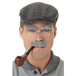 Gray Old Man Moustache & Eyebrows - 1 Set, Fits Most Teens and Adults - Perfect for Wacky Parties & Stage Performances