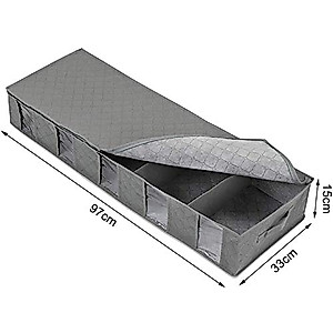 Apstour Under Bed Clothes Organizer Large Adjustable Dividers Storage Bag with Durable Fabric, Reinforced Handle, 4 Clear Window for Clothing, Shoes, Blankets, Sweaters, Toys (grey, 2)