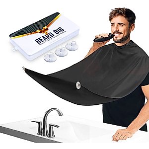 Beard Bib Apron, Beard Hair Catcher Waterproof Non-Stick Grooming Cloth, Shaving & Trimming & Beard Hair Catcher, with 3 Suction Cups, Best Gifts for Men