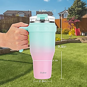 Zukro 40 oz Mug Tumbler With Handle And Flip Straw, Leakproof Vacuum Insulated Stainless Steel Cup Water Bottle with 2-in-1 Lid,Large Travel Mug Fit in Cup Holder, Keeps Cold for 30 Hours, Bubblegum
