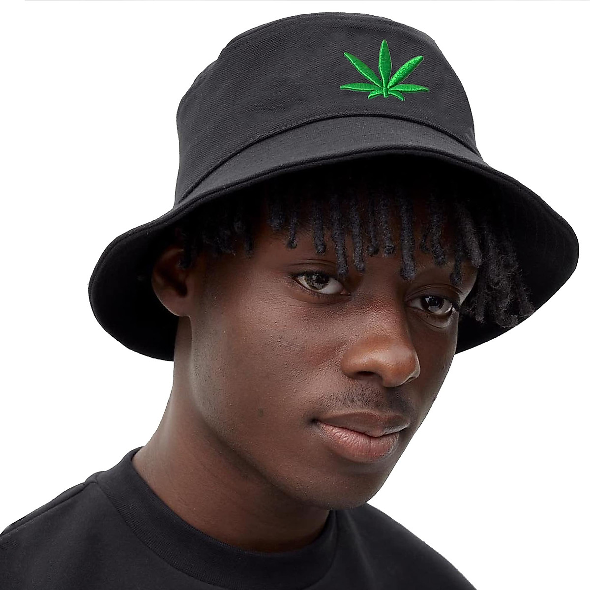 Bucket Hat Cap Marijuana Weed Leaf Cannabis - Foldable Snapback Men Women (Black)