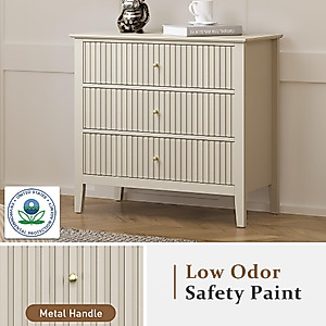 RoyalCraft 3 Drawer Dresser Set of 2, Fluted Chest of Drawers with Storage, Modern Painted 30 inch Tall Nightstand for Bedroom Living Room Entryway, Beige