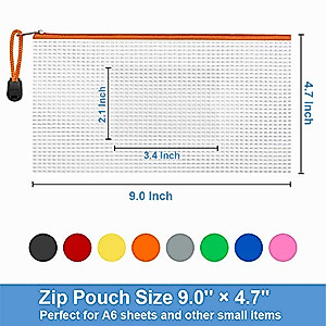 Sooez 24 Pack Mesh Zipper Pouch, Poly Zip Envelope with Label Pocket, Pencil Case Bulk, Pencil Bags Zipper Pencil Pouch, Reusable Envelopes, for Bills, Cash, Cosmetics, 9.1×4.7 Inches