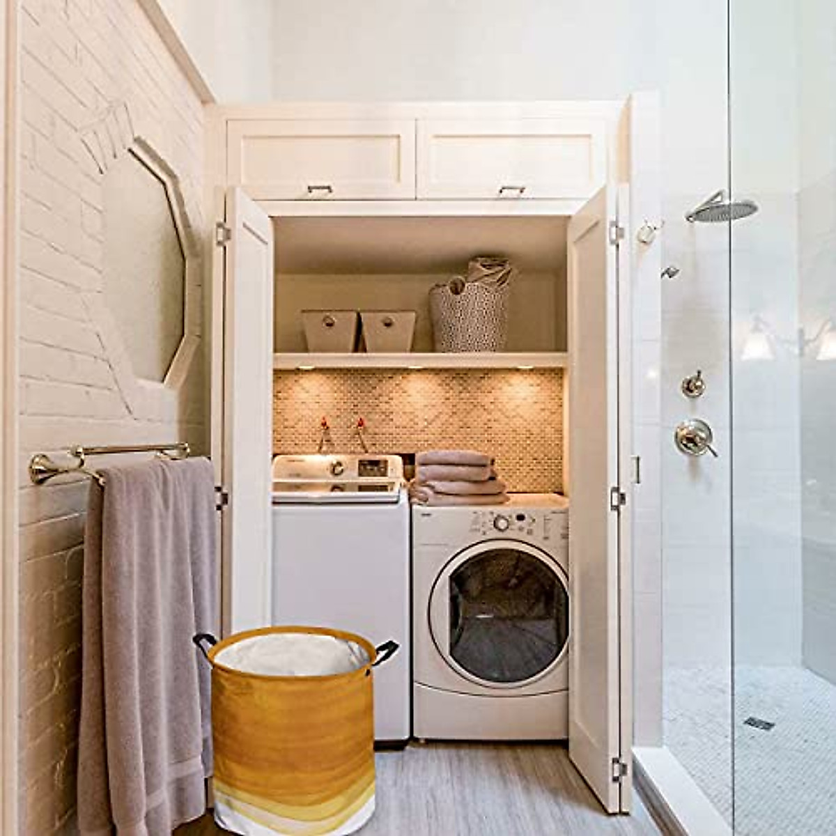 Laundry Baskets Ombre Orange Collapsible Clothes Hamper White and Burnt Orange Foldable Freestanding Laundry Hamper with Handle Storage Basket for Laundry 16.5x17in
