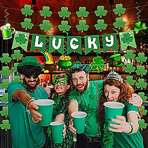 31Pcs St Patricks Day Decorations Pre-assembled Shamrock LUCKY Banner Garlands Clover Hanging Swirls Irish Decor for Home Saint Patrick Party Supplies